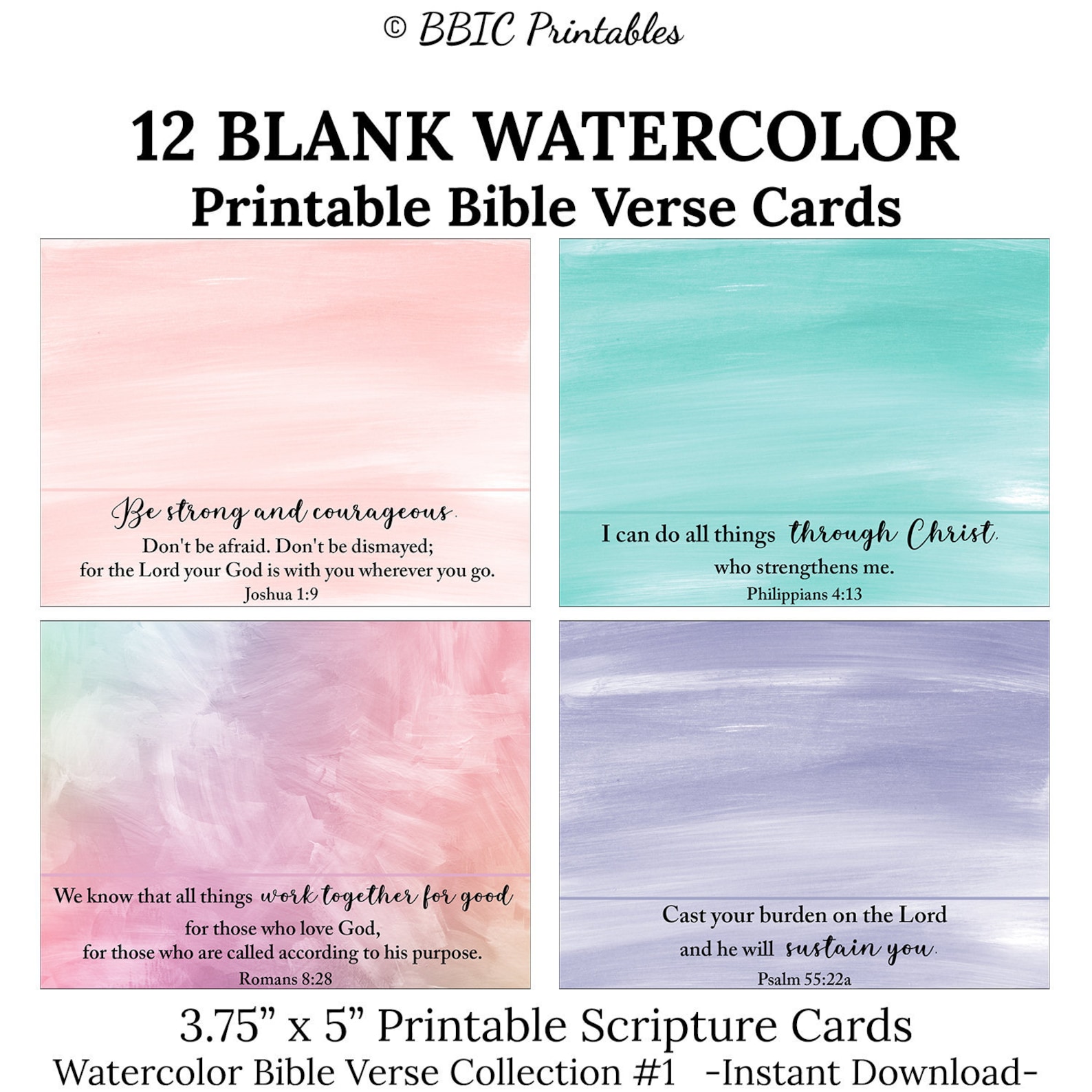 12 Blank Printable Bible Verse Cards -C1- INSTANT DOWNLOAD, 3.75x5 ...