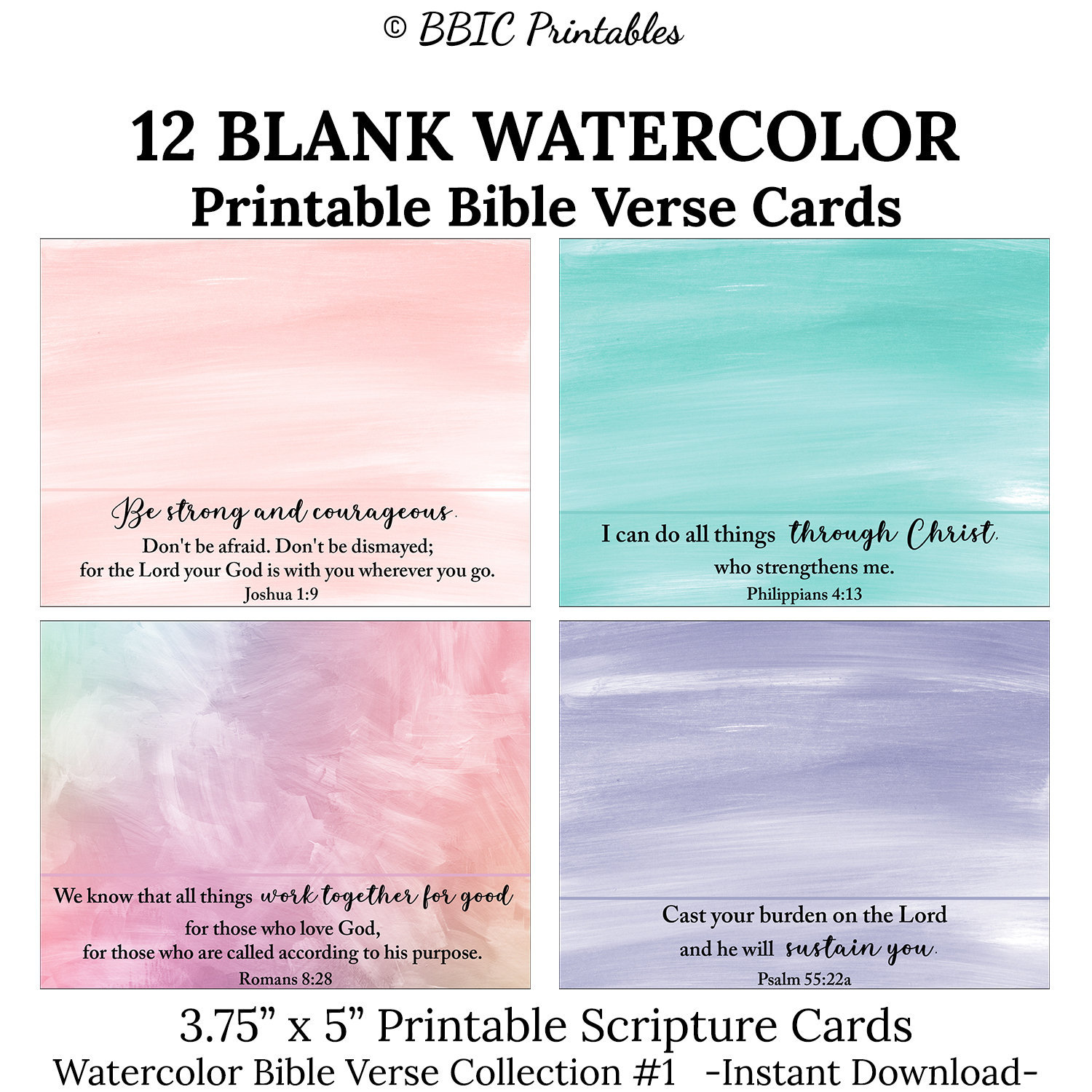 12 Blank Printable Bible Verse Cards -C1- INSTANT DOWNLOAD, 3.75x5 ...
