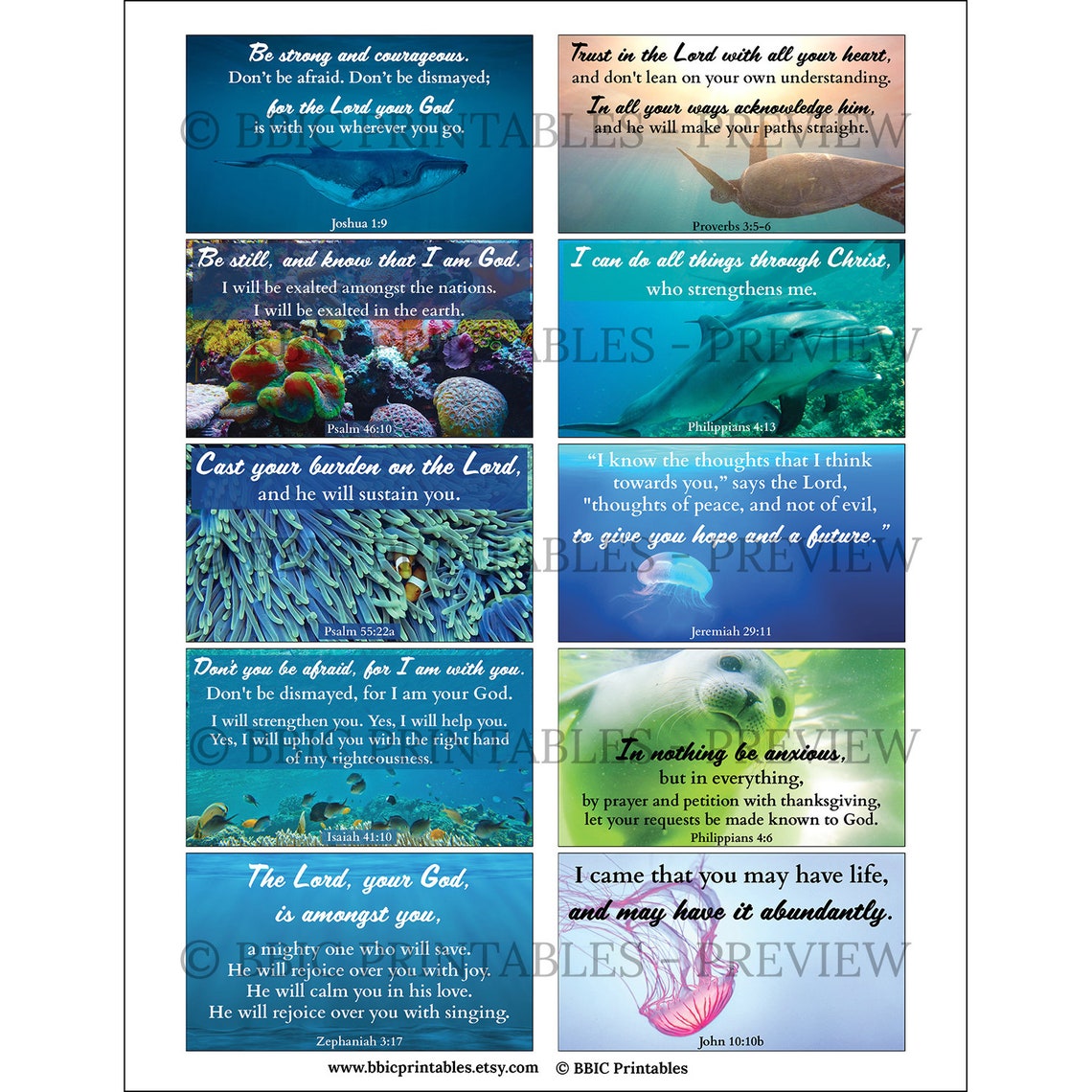 10 Ocean Printable Scripture Cards collection 1 INSTANT DOWNLOAD, Ocean ...