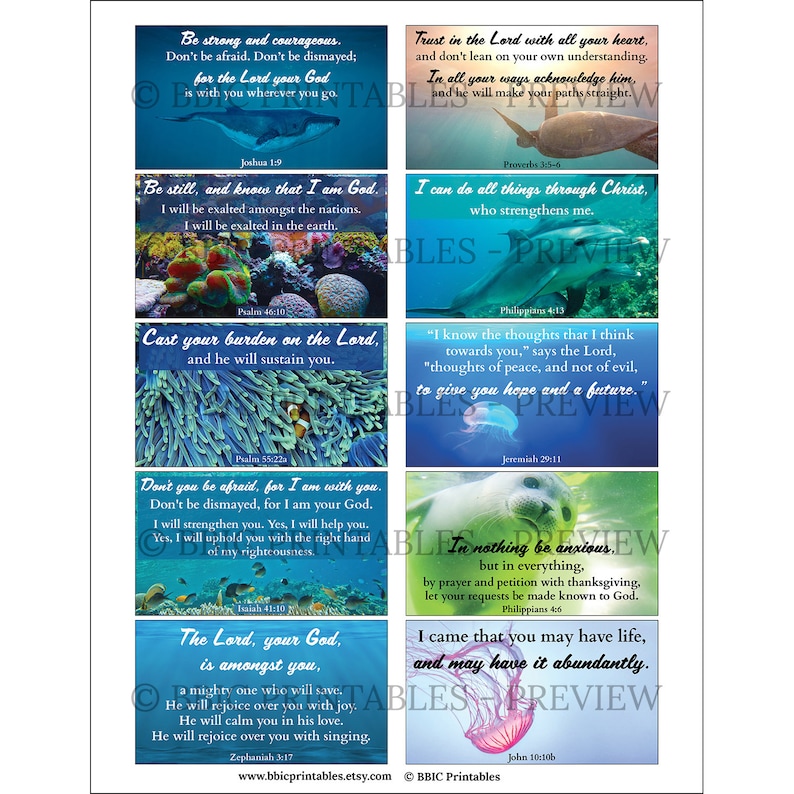 10 Ocean Printable Scripture Cards -collection #1- INSTANT DOWNLOAD ...