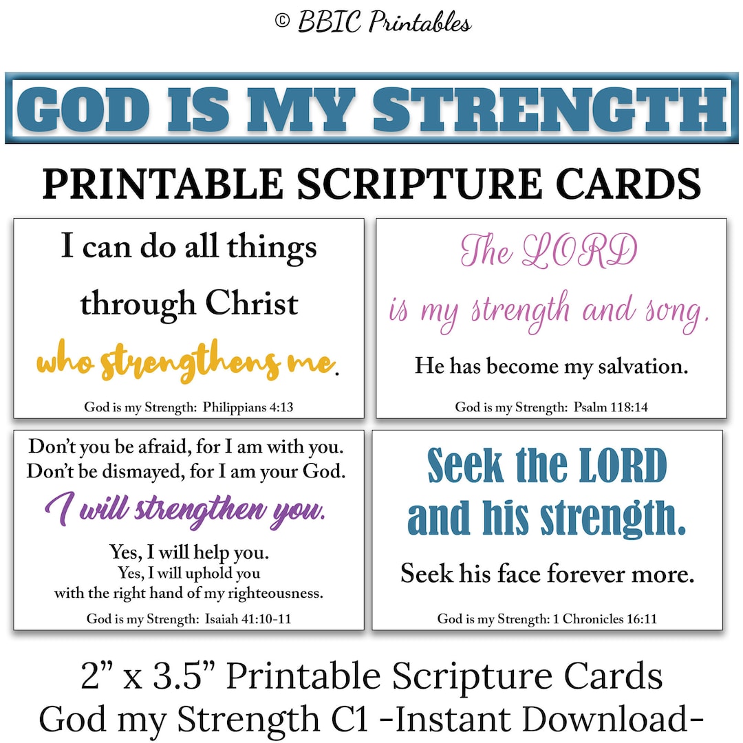 10 God is My Strength Printable Scripture Cards -C1- INSTANT DOWNLOAD ...