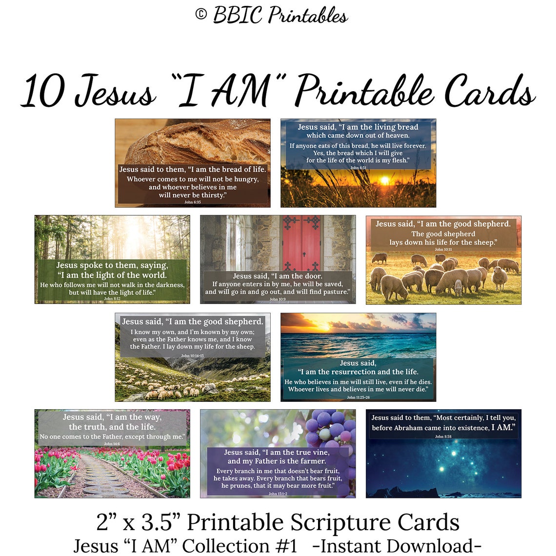 10 Mini Jesus "i Am" Printable Scripture Cards -I Am Collection #1 ...