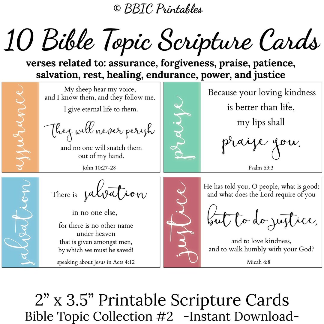 10 Bible Topic Scripture Cards -collection #2- INSTANT DOWNLOAD, 2x3.5 ...