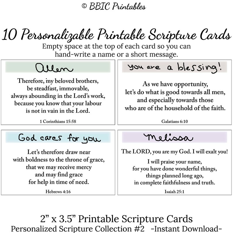 10 Personalizable Printable Scripture Cards -personalized Collection #2 ...