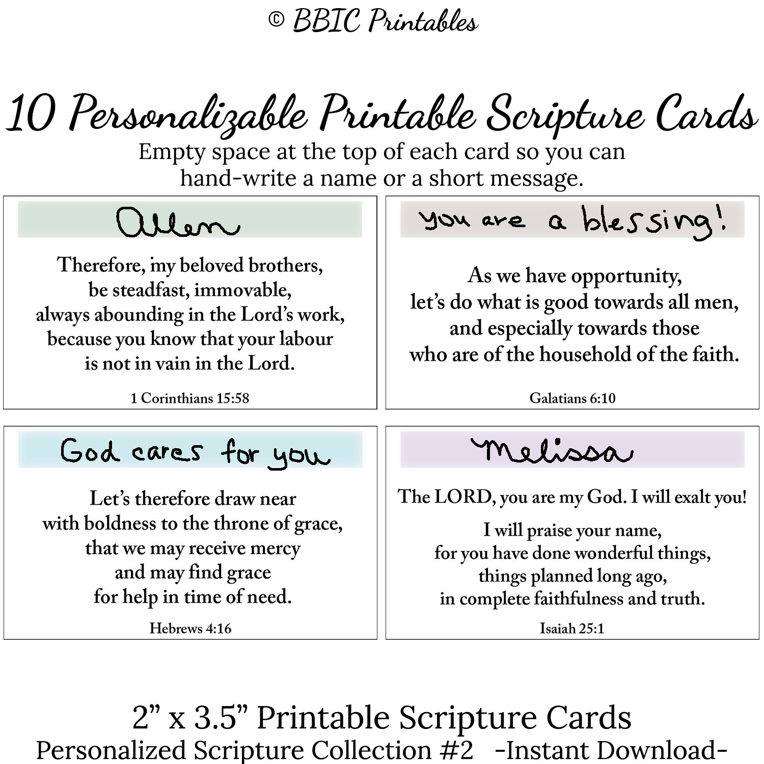10 Personalizable Printable Scripture Cards -personalized Collection #2 ...
