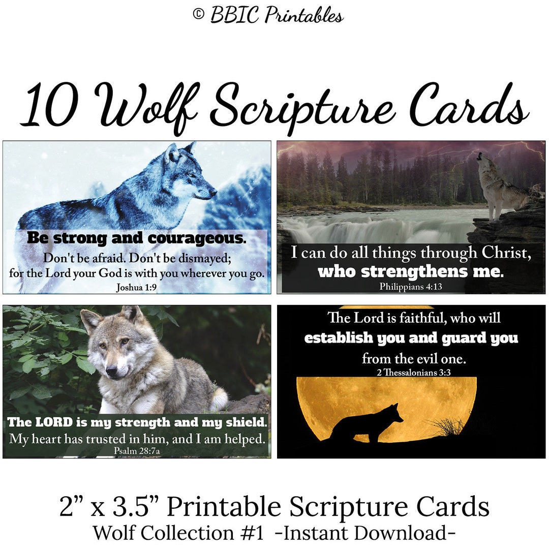 10 Wolf Printable Scripture Cards -C#1- INSTANT DOWNLOAD, Wolf Wolves ...