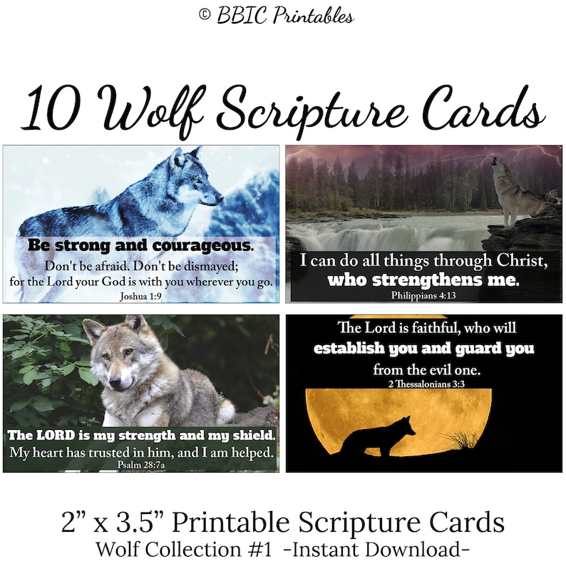 10 Wolf Printable Scripture Cards -C#1- INSTANT DOWNLOAD, Wolf Wolves ...