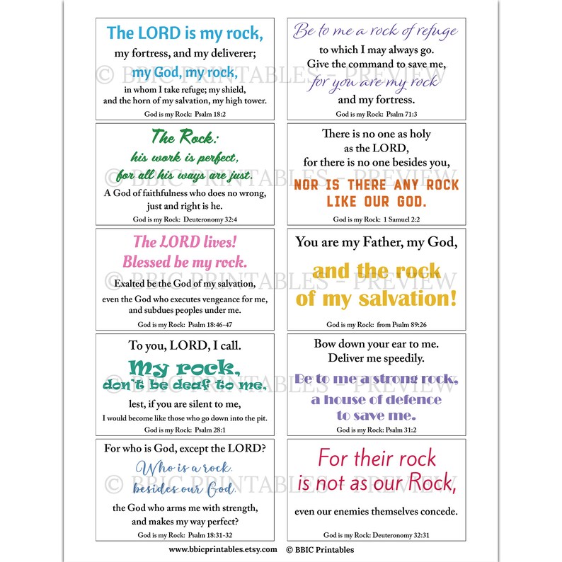 10 God is My Rock Printable Scripture Cards -C1- INSTANT DOWNLOAD, God ...