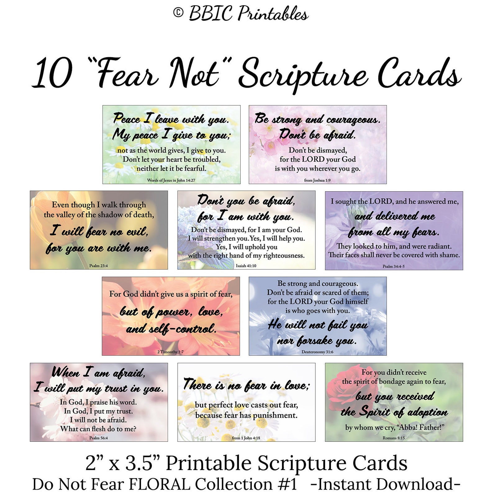 10 Fear Not Floral Printable Scripture Cards -do Not Fear FLORAL ...