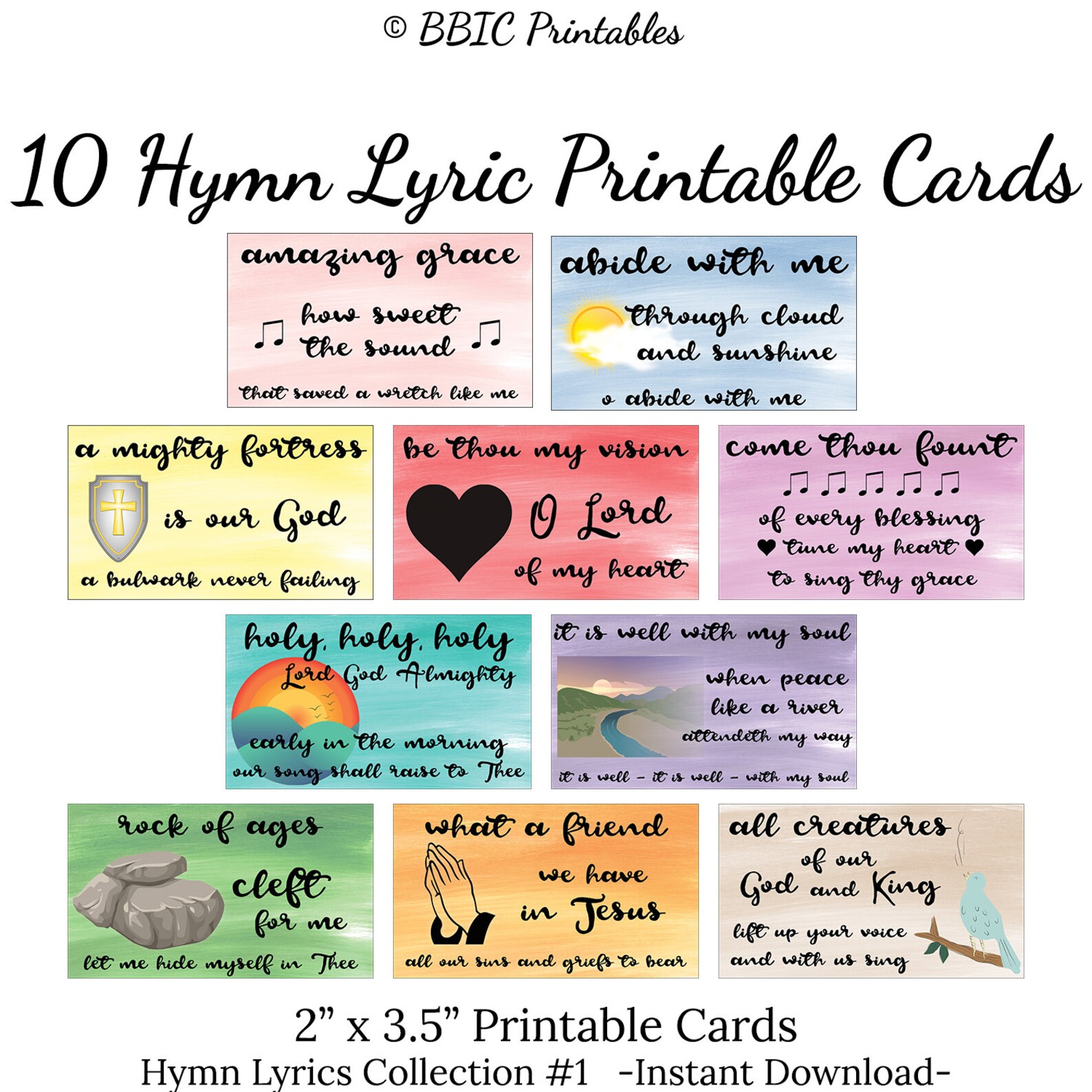 10 Mini Printable Hymn Lyric Cards hymn Lyric Collection 1 - Etsy