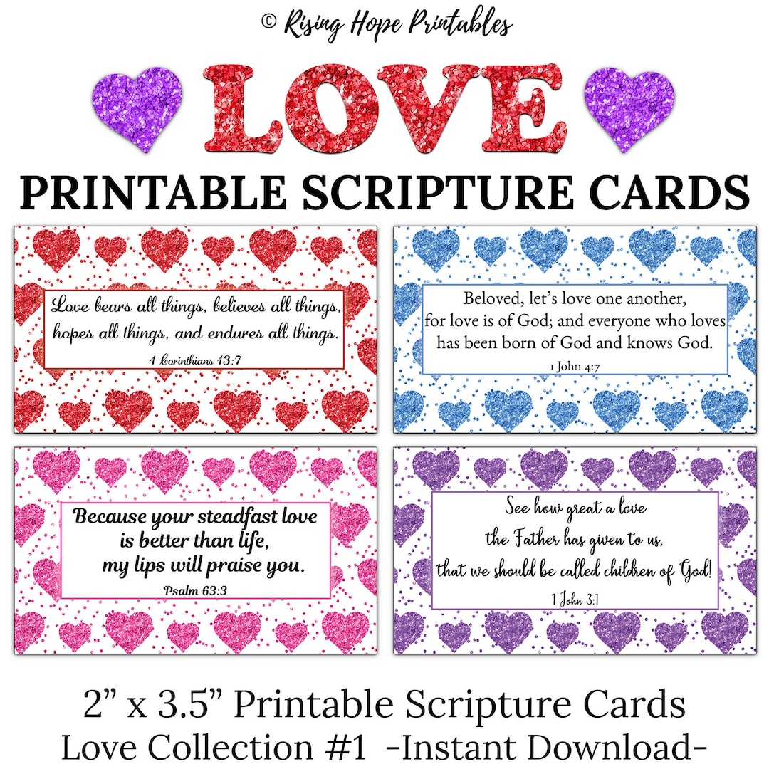 Love Scripture Cards -C1- INSTANT DOWNLOAD, 2x3.5 Love Heart Scripture ...
