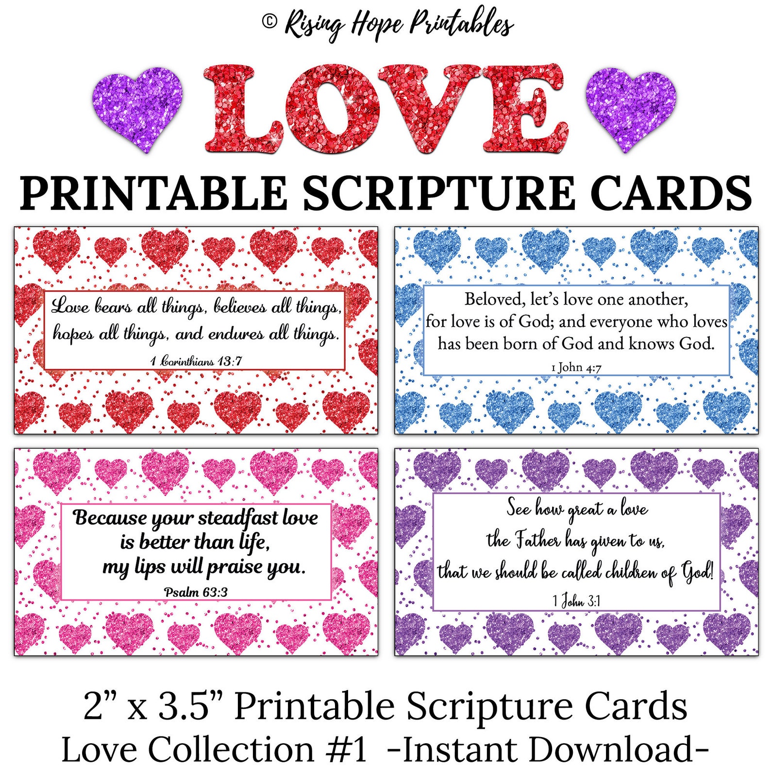 Love Scripture Cards -C1- INSTANT DOWNLOAD, 2x3.5 Love Heart Scripture ...