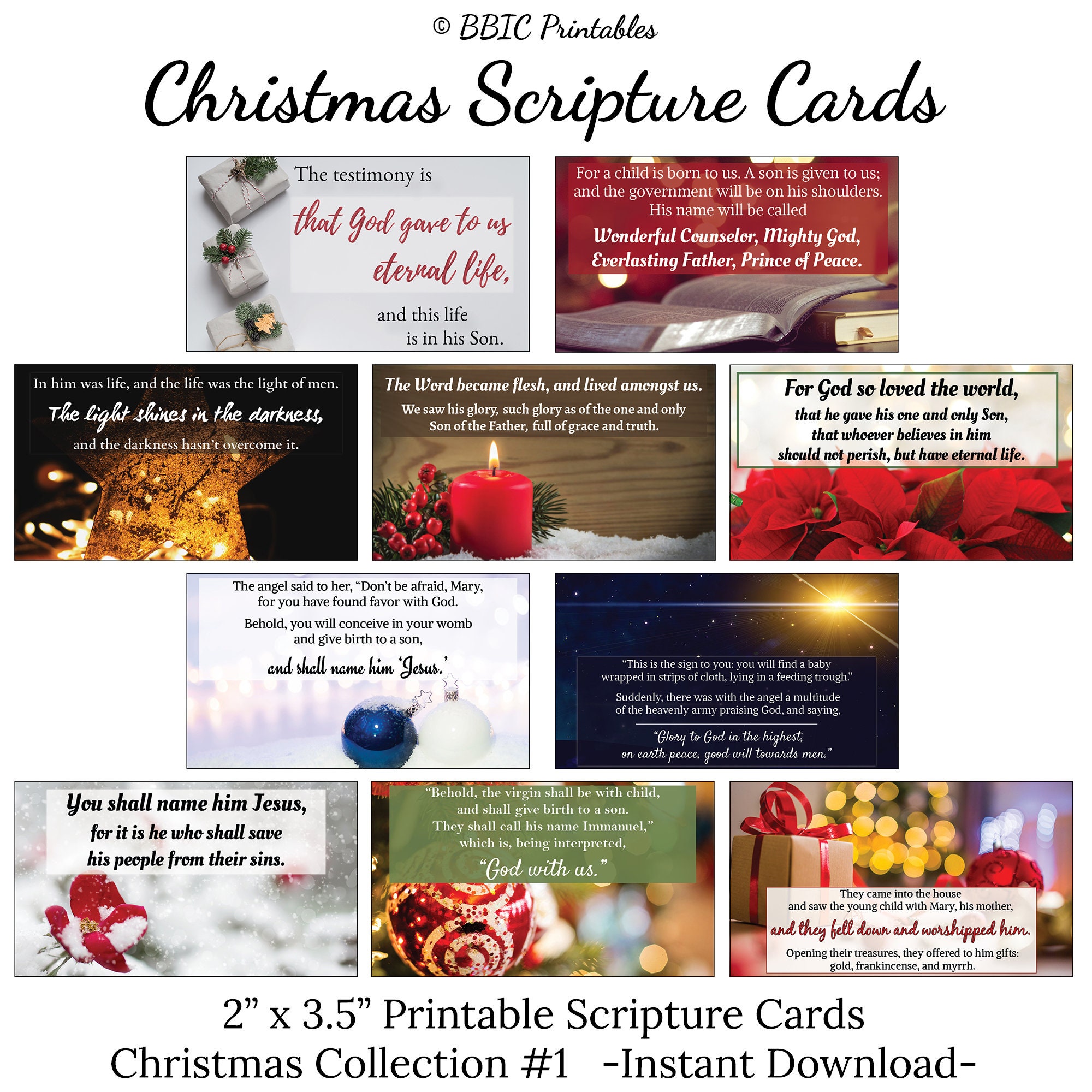 CHRISTMAS Scripture Cards -C1- INSTANT DOWNLOAD, Merry Christmas Bible ...