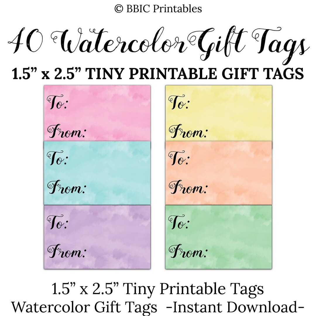 40 Tiny Watercolor Gift Tags- DIGITAL DOWNLOAD, Small Tiny Watercolor ...