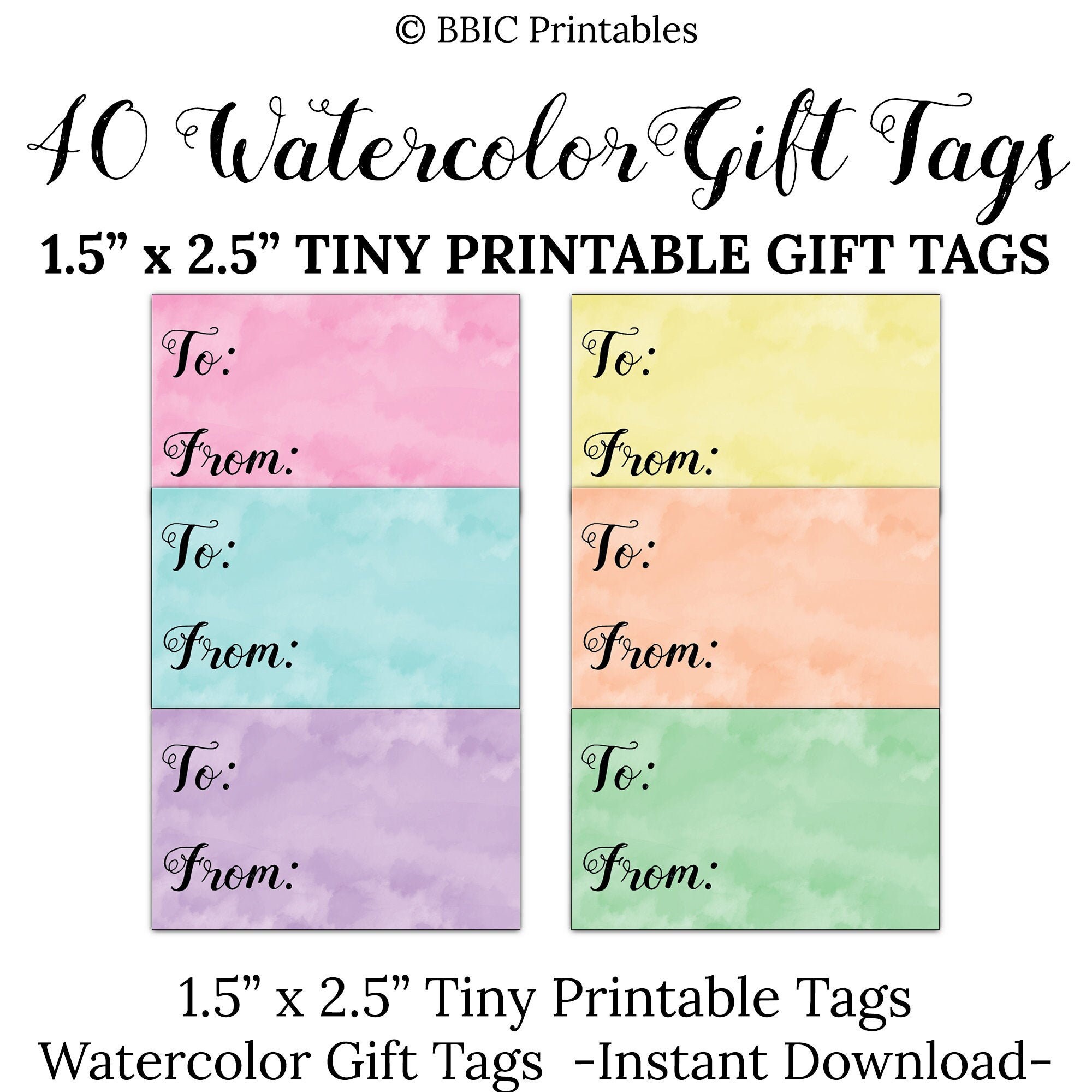 40 Tiny Watercolor Gift Tags- DIGITAL DOWNLOAD, Small Tiny Watercolor ...