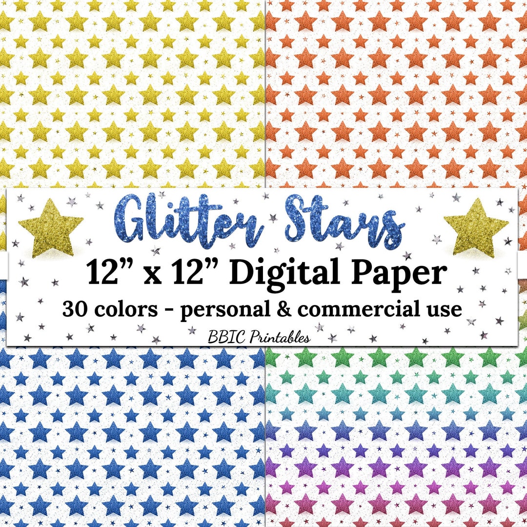 Glitter Stars Digital Paper- INSTANT DOWNLOAD, 12x12 Glittery Stars ...