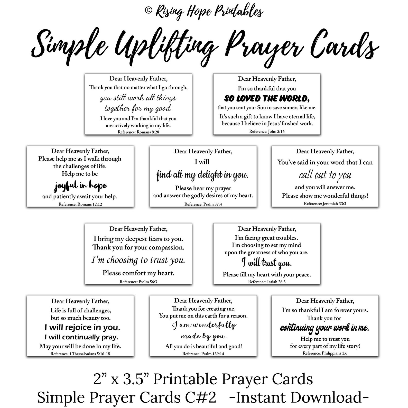 10 Encouraging Simple Printable Prayer Cards -C2- INSTANT DOWNLOAD ...