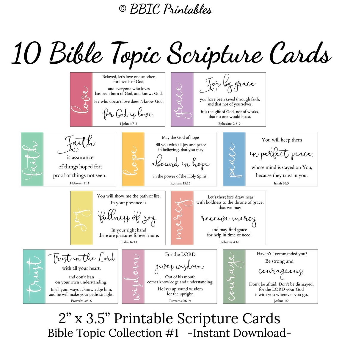10 Bible Topic Scripture Cards collection 1 INSTANT DOWNLOAD, 2x3.5 ...