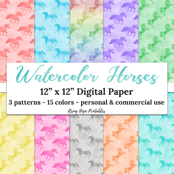Watercolor Horse Digital Paper INSTANT DOWNLOAD 12x12 15 - Etsy