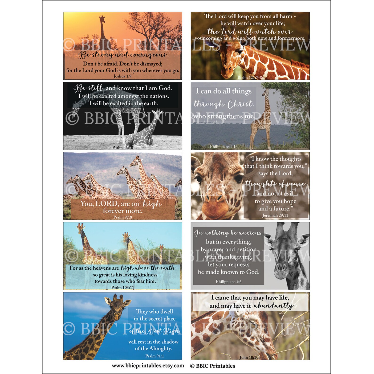 10 Giraffe Printable Scripture Cards -C1- INSTANT DOWNLOAD, Giraffe ...