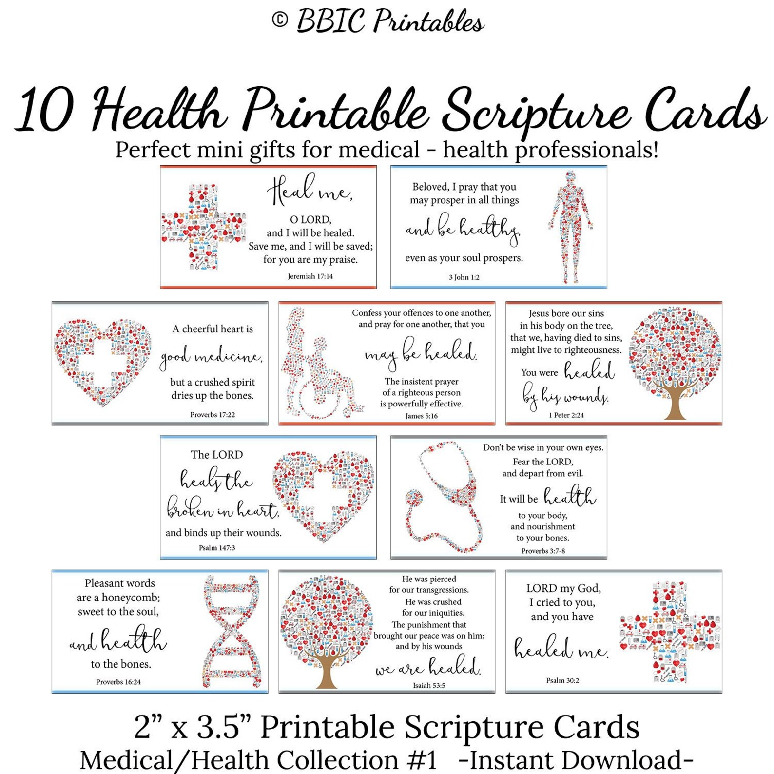 10 Medical-health Scripture Cards -collection #1- INSTANT DOWNLOAD, 2x3 ...