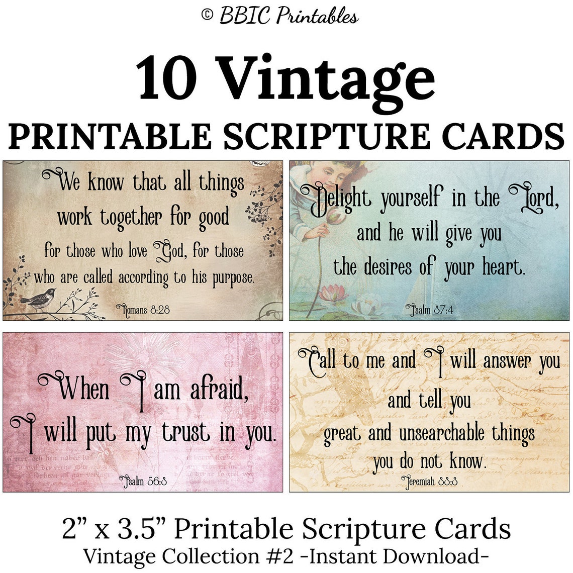 10 Vintage Printable Scripture Cards C2 INSTANT DOWNLOAD, Popular Well ...
