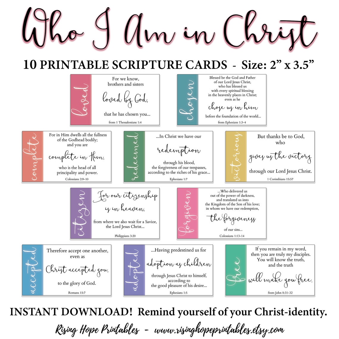 Who I Am in Christ Scripture Cards C1 INSTANT DOWNLOAD - Etsy