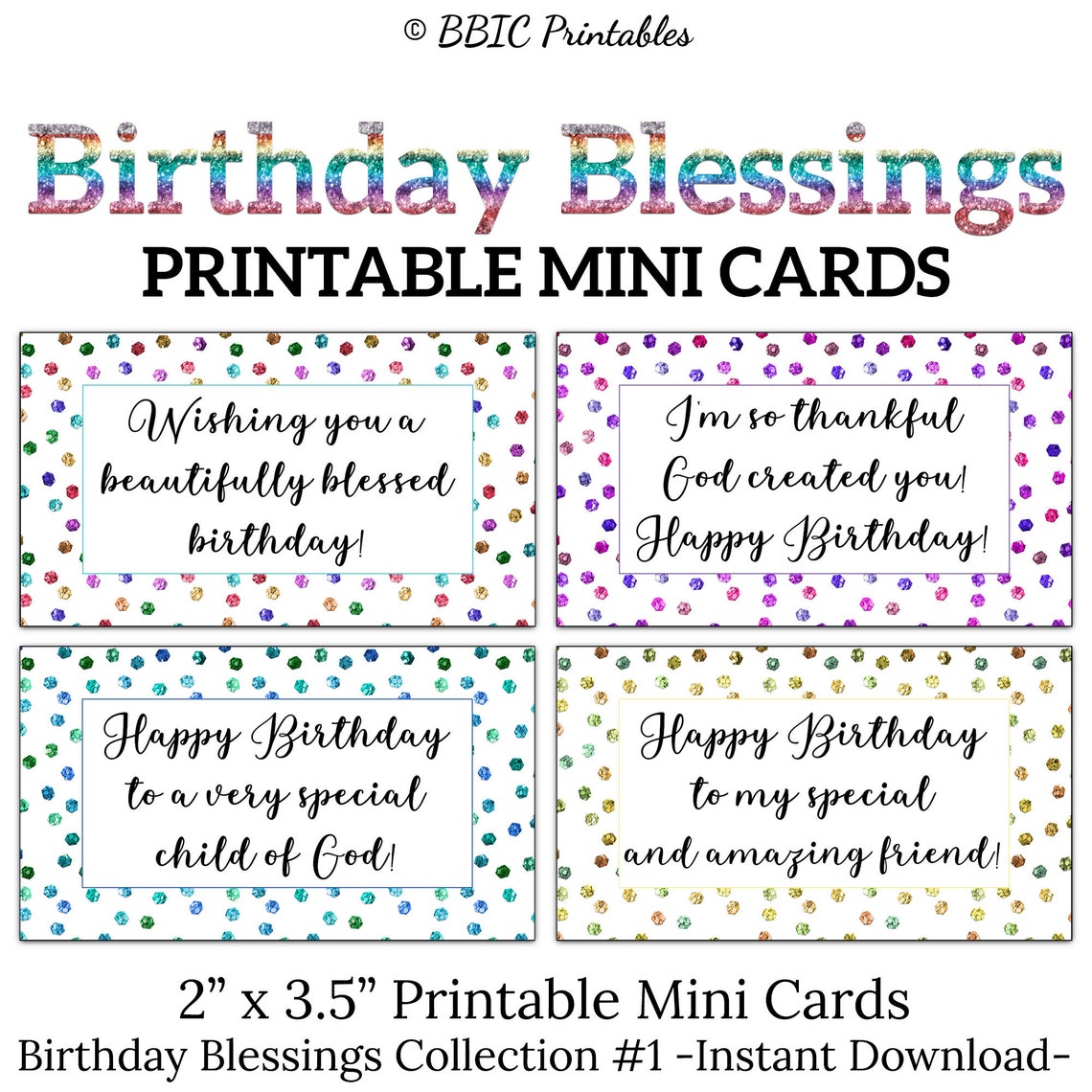 Birthday Blessings Printable Mini Cards -C1- INSTANT DOWNLOAD ...