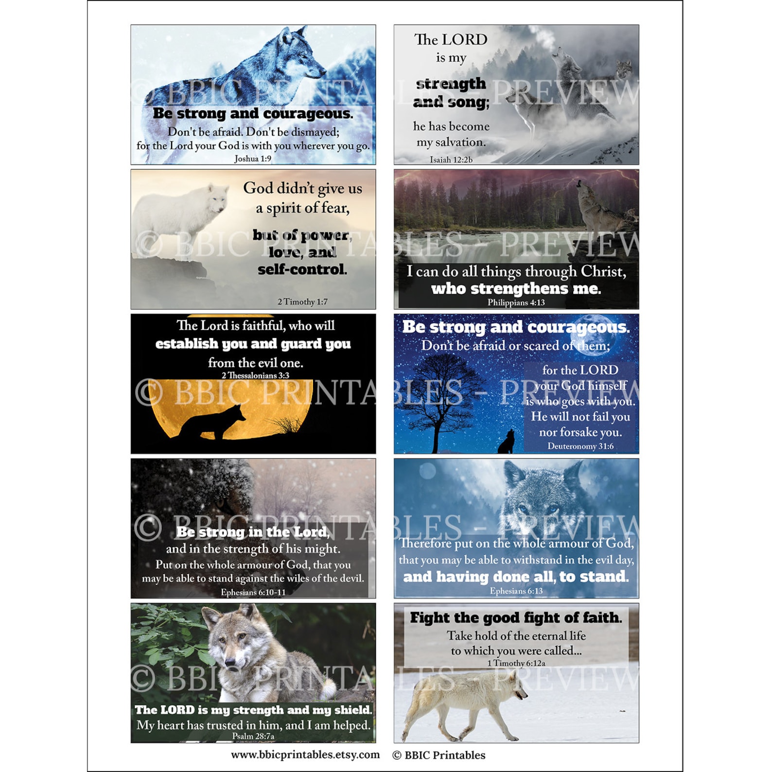 10 Wolf Printable Scripture Cards -C#1- INSTANT DOWNLOAD, Wolf Wolves ...