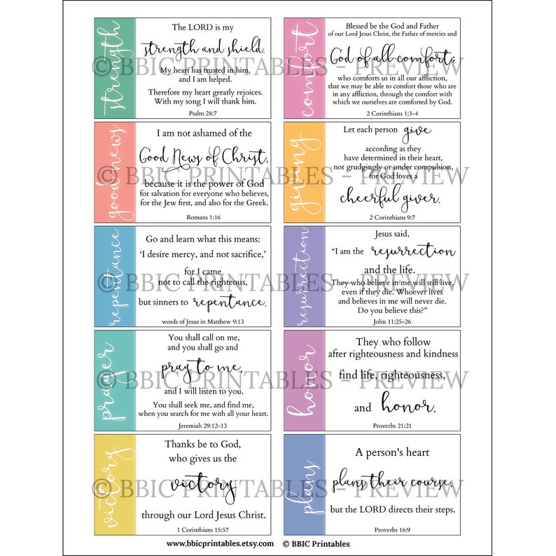 10 Bible Topic Scripture Cards -collection #3- INSTANT DOWNLOAD, 2x3.5 ...