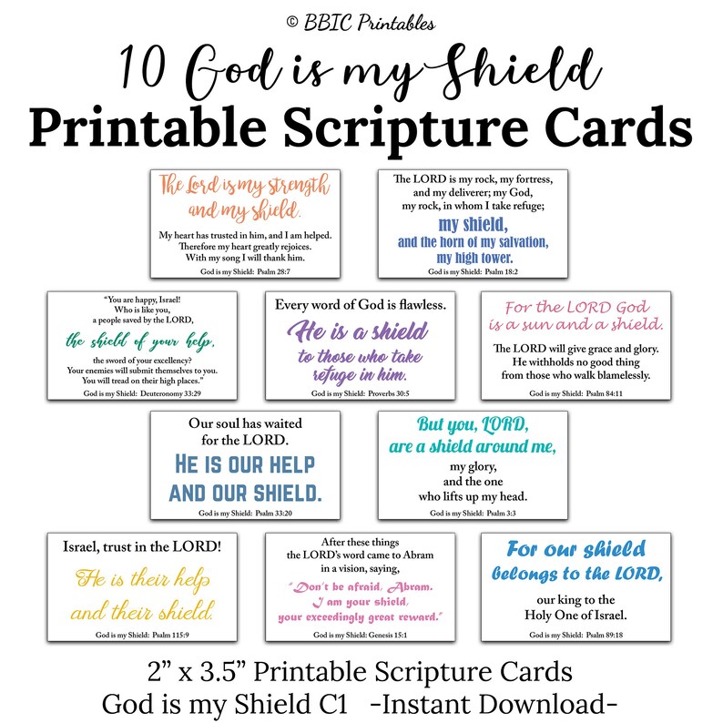 10 God is My Shield Printable Scripture Cards C1 INSTANT DOWNLOAD, God ...