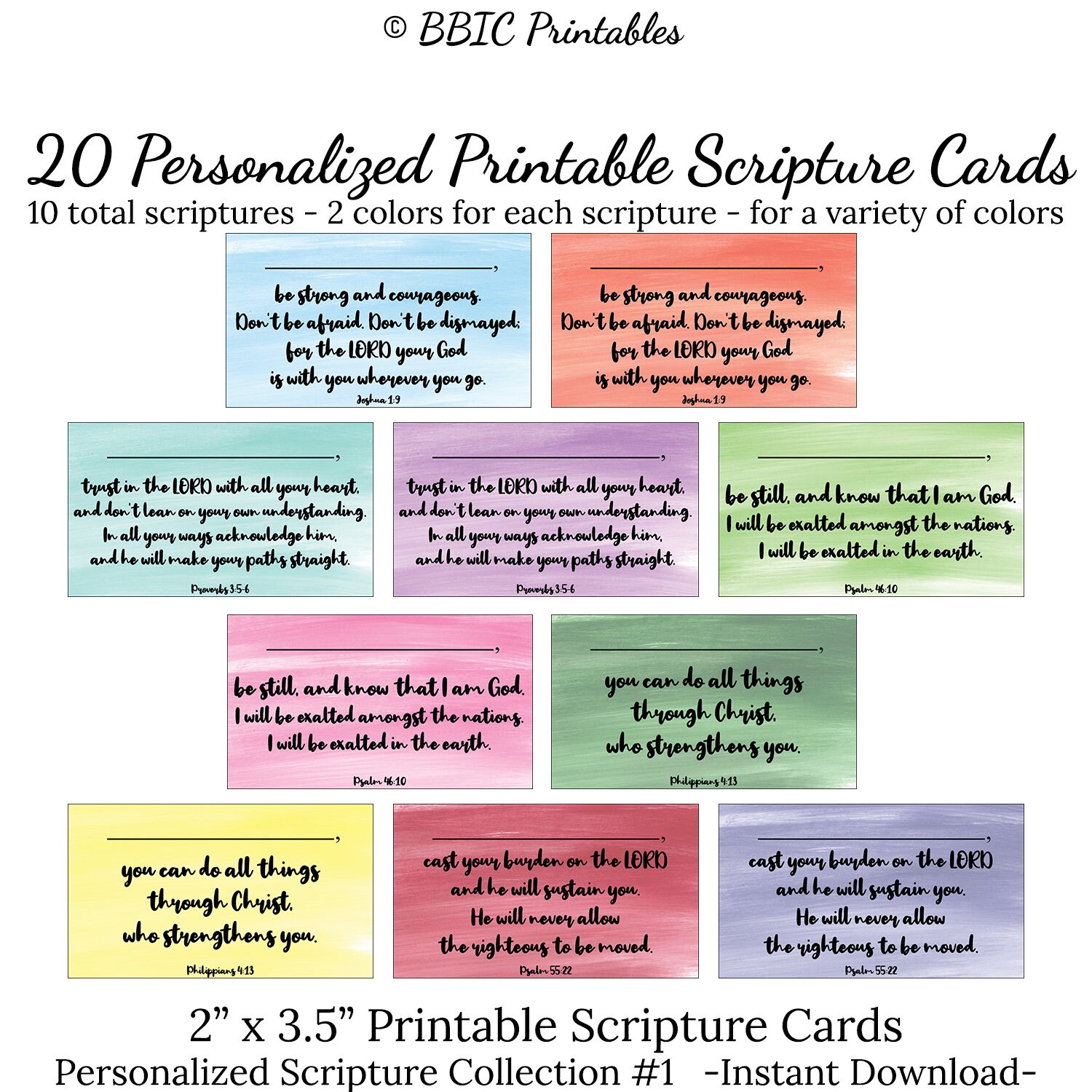 20 Personalized Printable Scripture Cards personalized Collection 1 ...