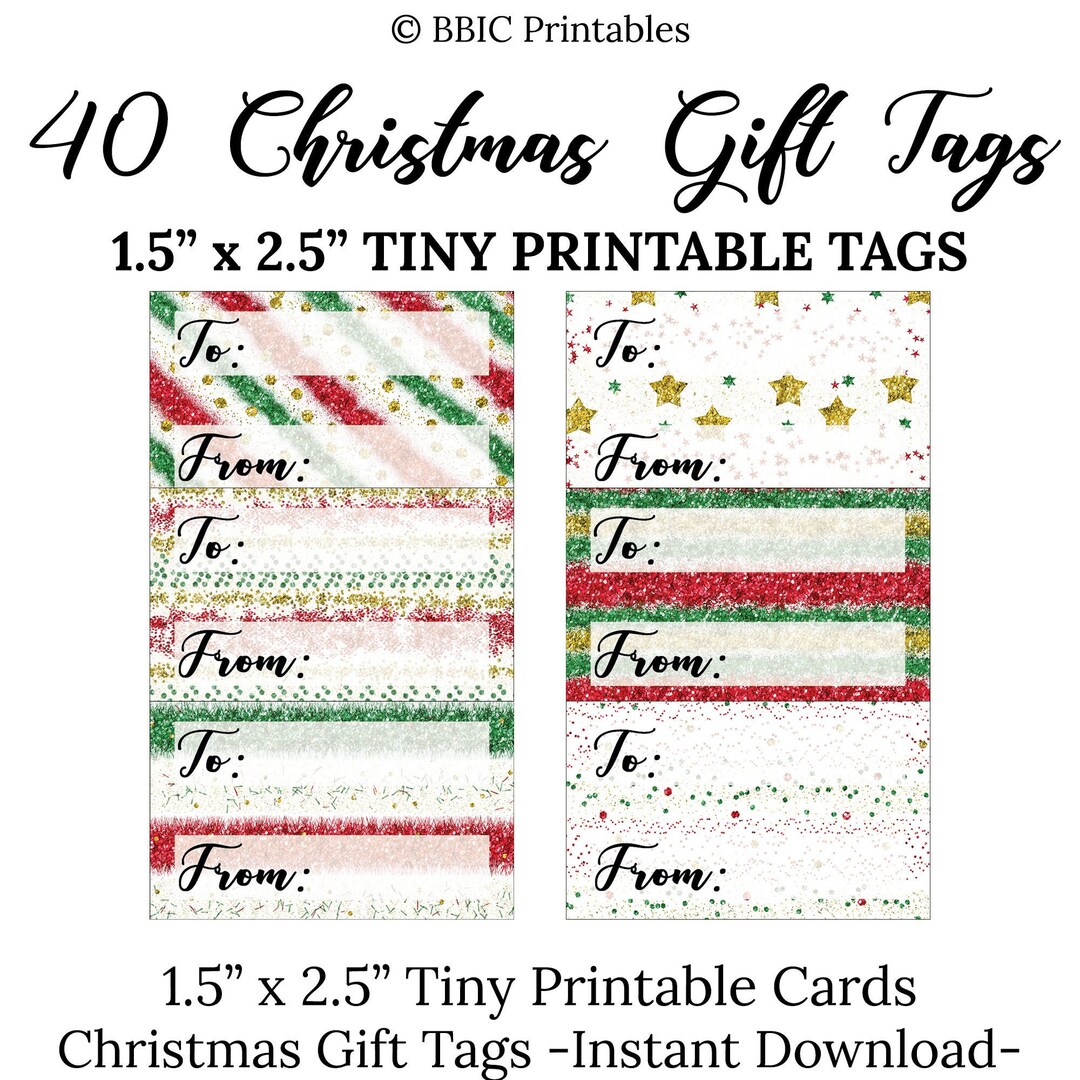 40 Tiny Christmas Gift Tags- DIGITAL DOWNLOAD, Small Tiny Red Green ...