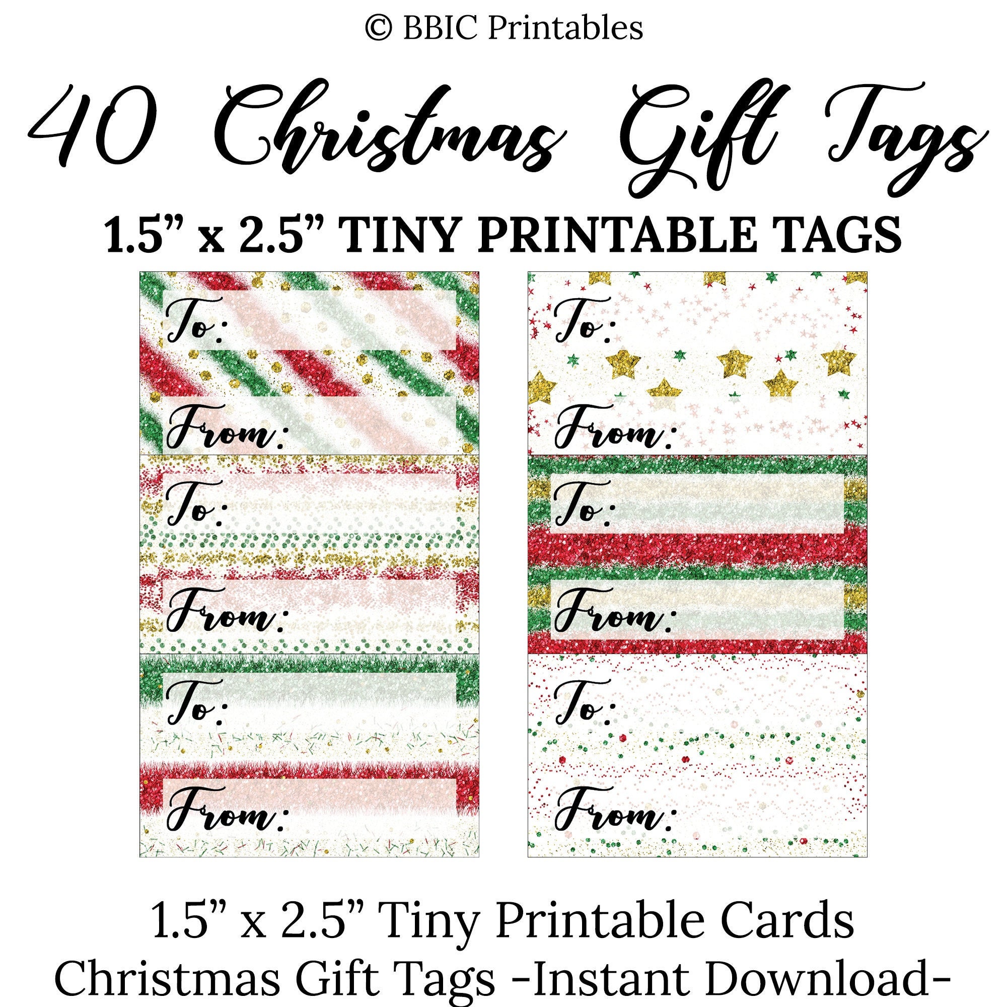 40 Tiny Christmas Gift Tags- DIGITAL DOWNLOAD, Small Tiny Red Green ...