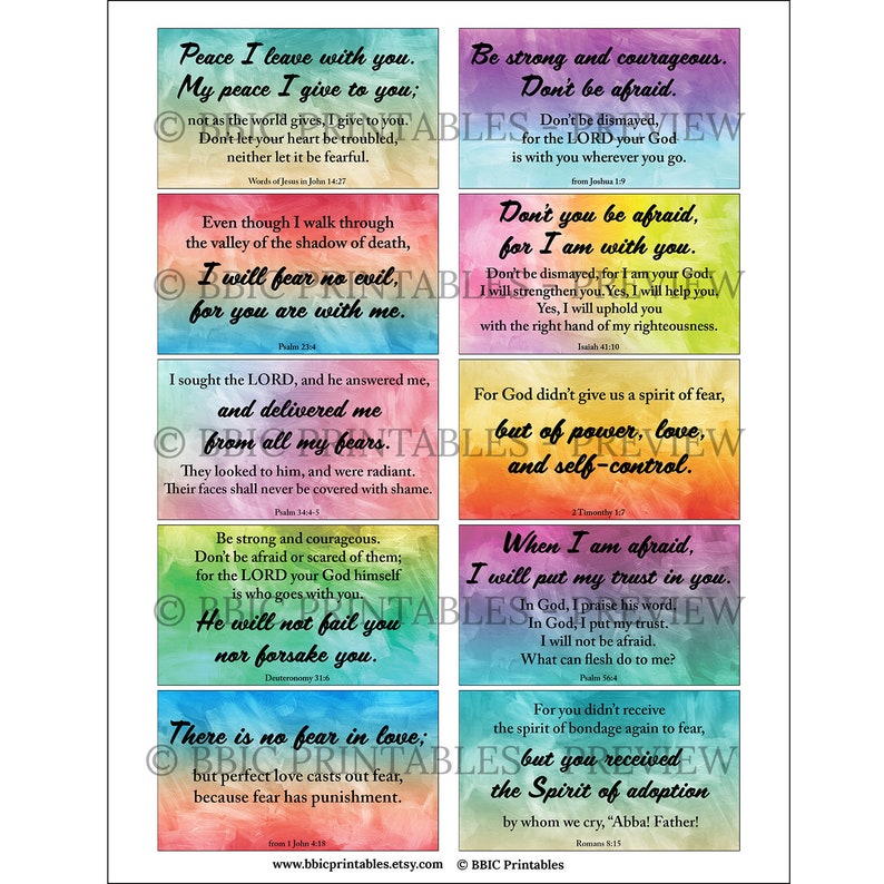 10 Fear Not Printable Scripture Cards -do Not Fear Collection #1 ...
