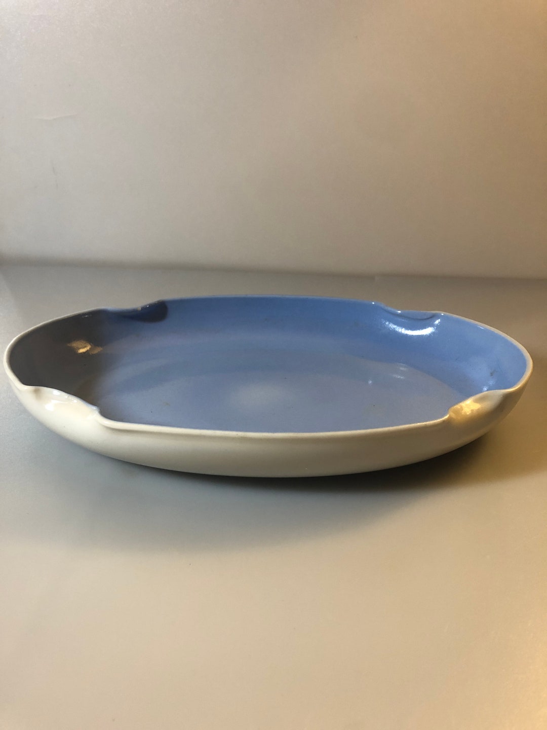 Mid Century Vintage Pinched Corner Casserole Bakeware Dish Blue/white ...