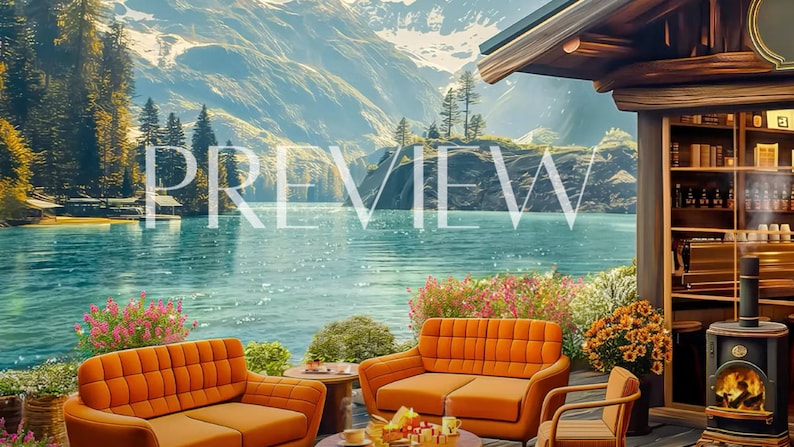 Spring Summer Virtual Backgrounds Coffee Shop Nature Lakeside Meeting ...