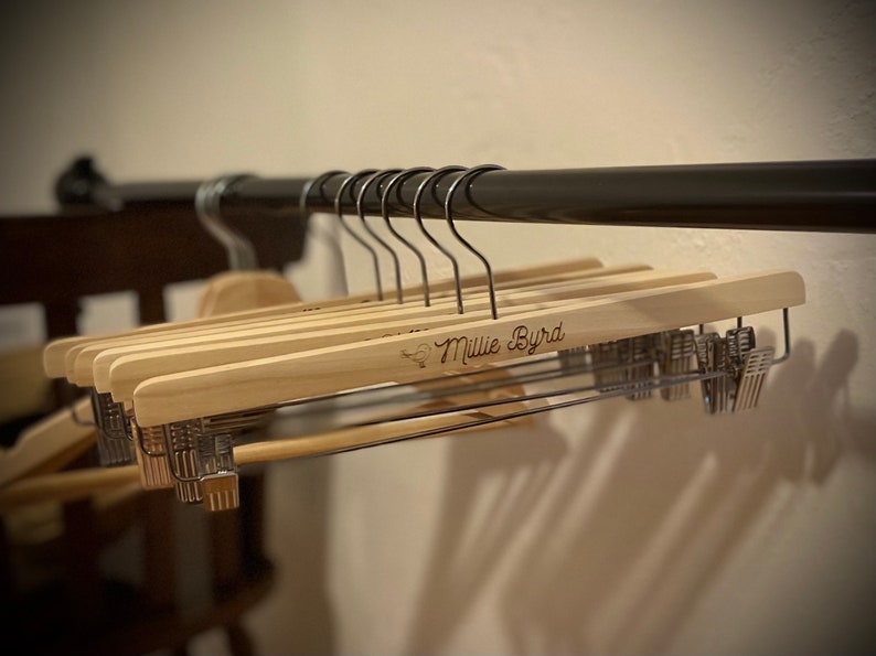 Custom Logo Wood Hangers With Clips (6 Pack) | Laser Engraved Branding ...