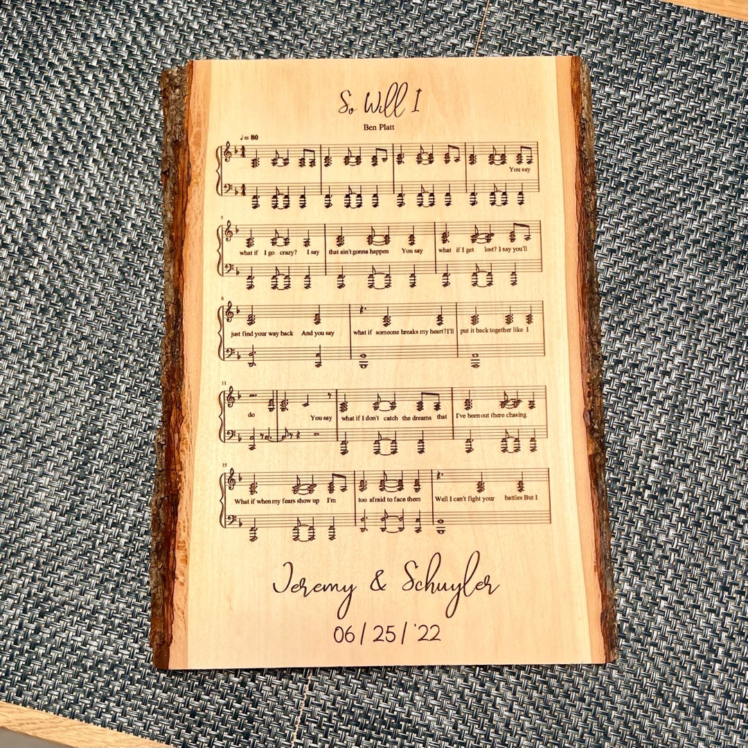 Laser Engraved Sheet Music on Premium Basswood Live Edge - Anniversary ...