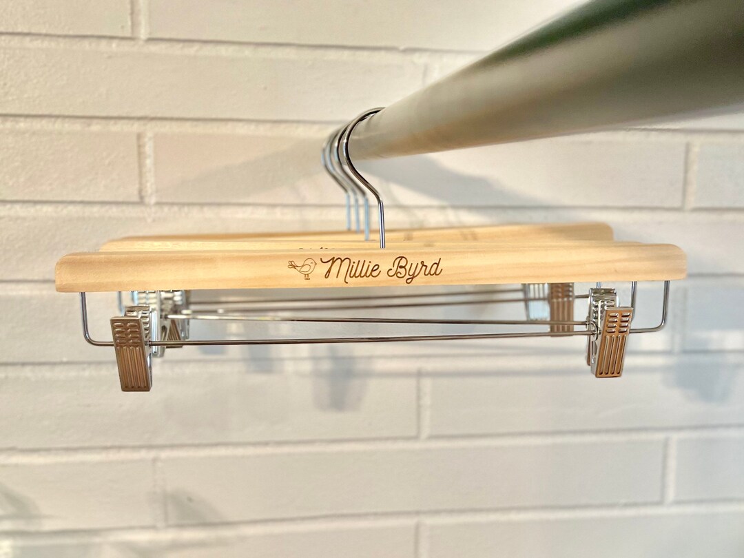 Custom Logo Wood Hangers With Clips (6 Pack) | Laser Engraved Branding ...