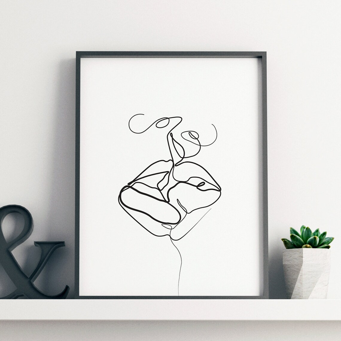 FRENCH KISS Line Art Print Single Line Art Face Art - Etsy