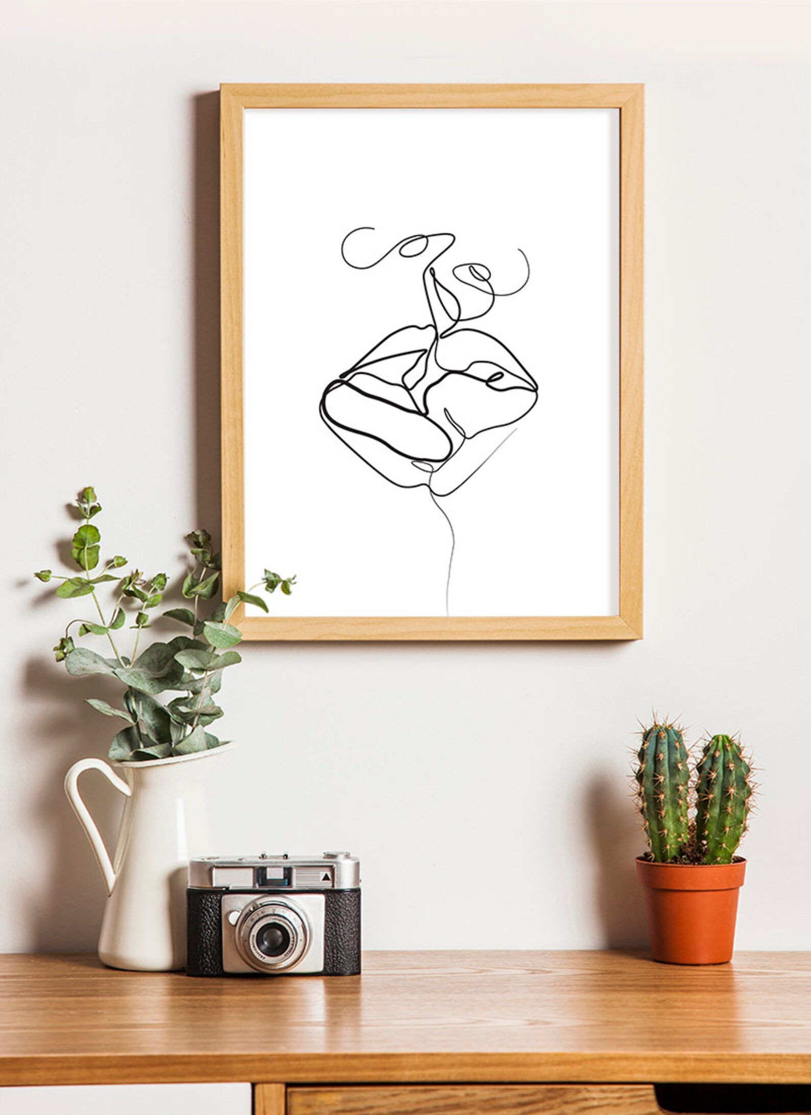 FRENCH KISS Line Art Print Single Line Art Face Art - Etsy