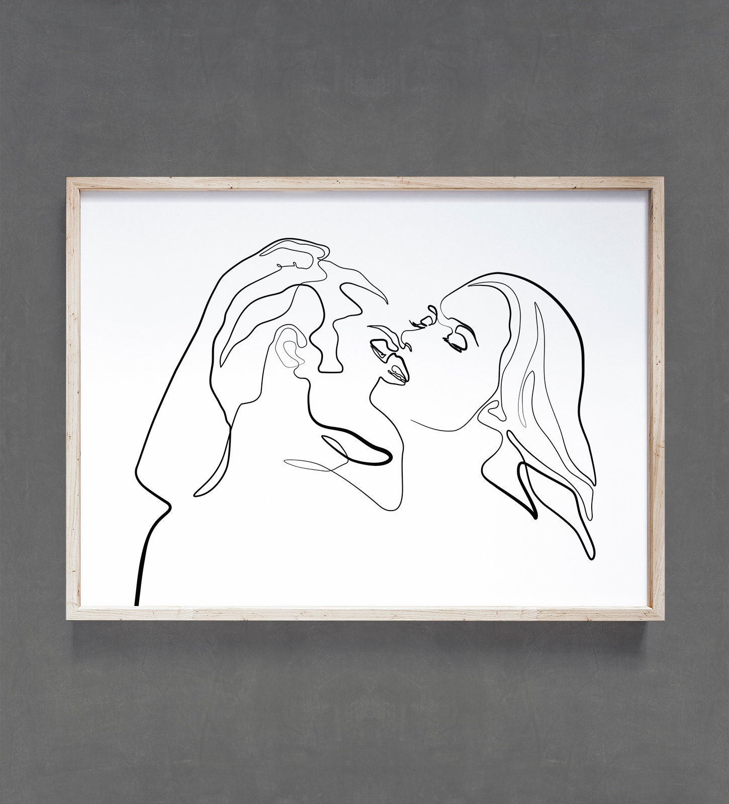 One Line B and W Line Drawing Printable Kiss Print Printable Art ...
