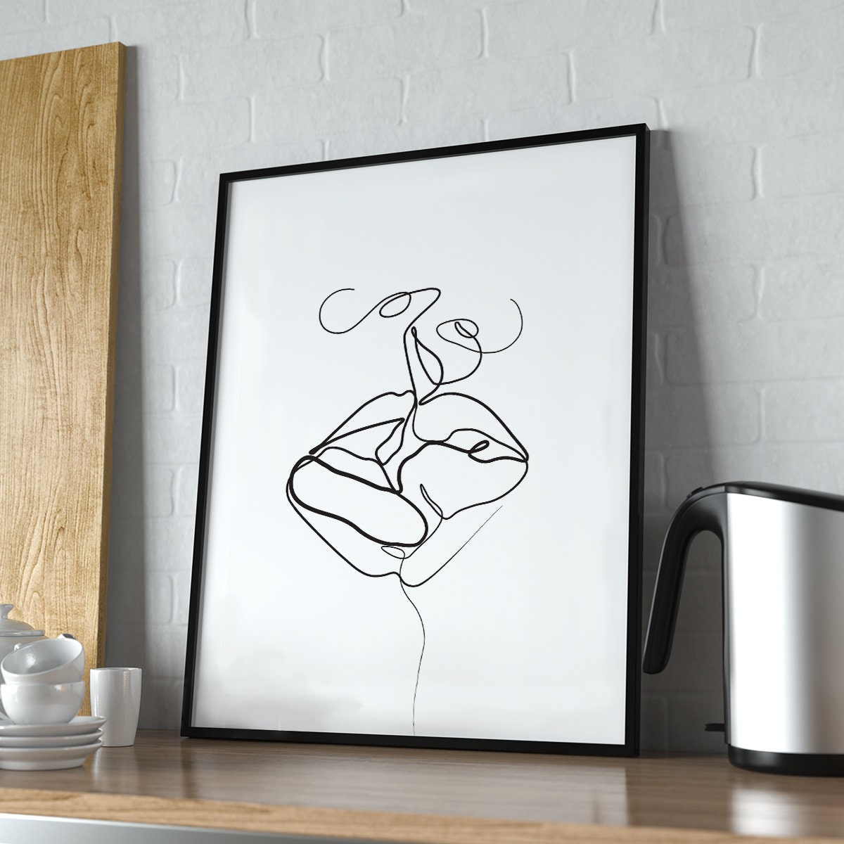 FRENCH KISS Line Art Print, Single Line Art, Face Art, Tongue Art ...