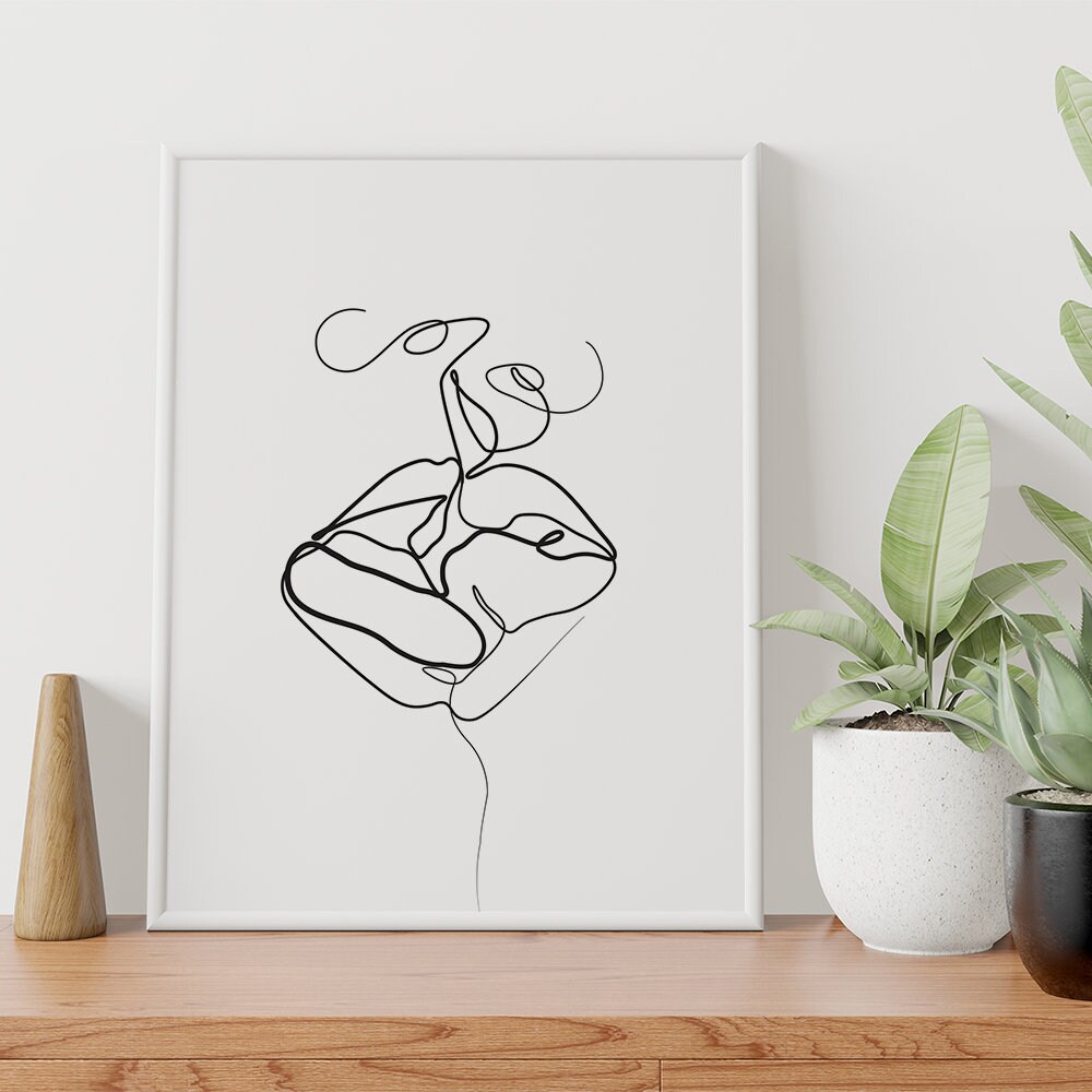 FRENCH KISS Line Art Print, Single Line Art, Face Art, Tongue Art ...