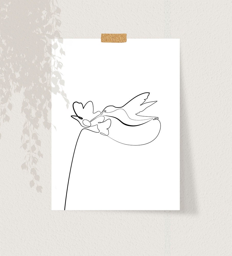 HUMMINGBIRD Line Art Print Single Line Art Hummingbird - Etsy