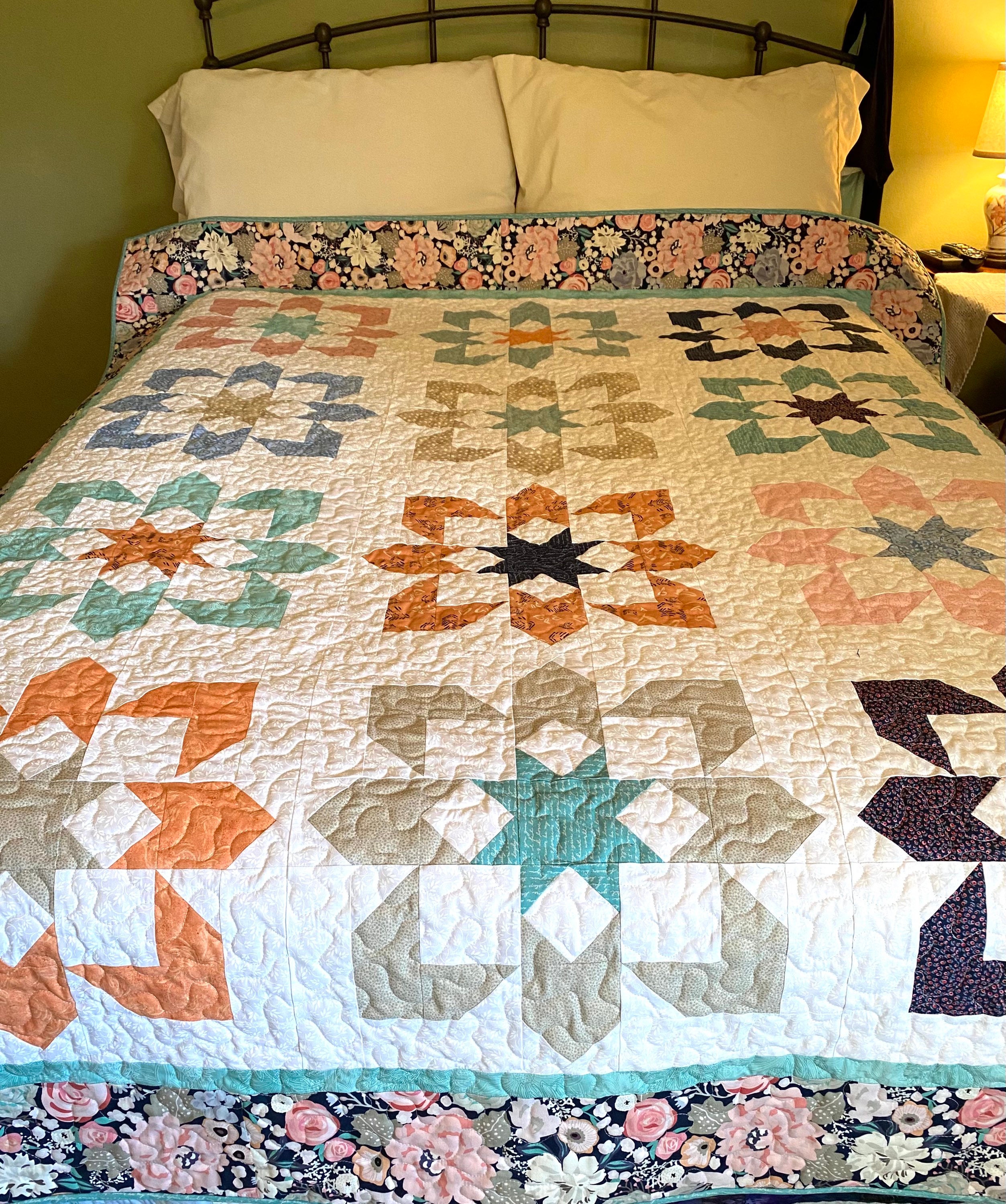 Star within a Star Handmade Full or Lap Quilt Floral Border | Etsy