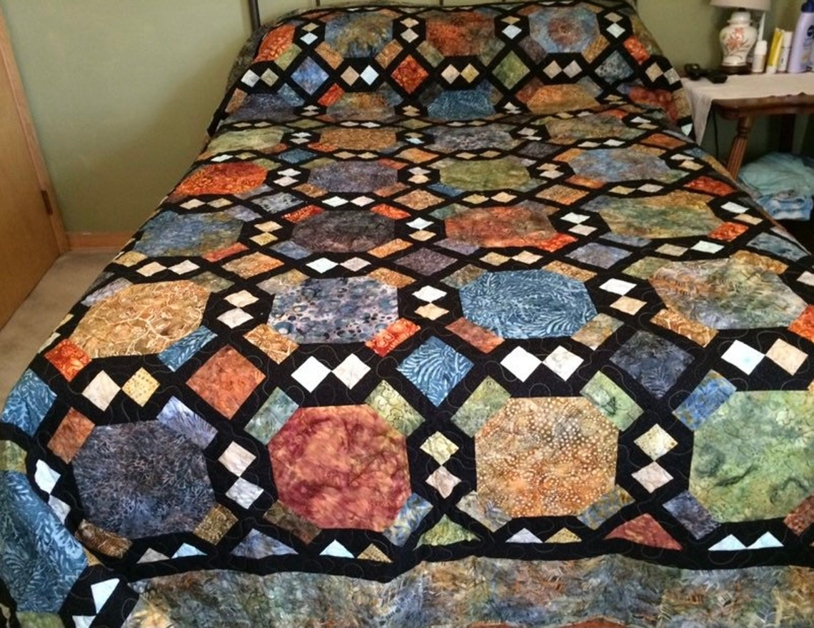 Queen Size Quilt Stained Glass Diamond Pattern Jewel Tones - Etsy