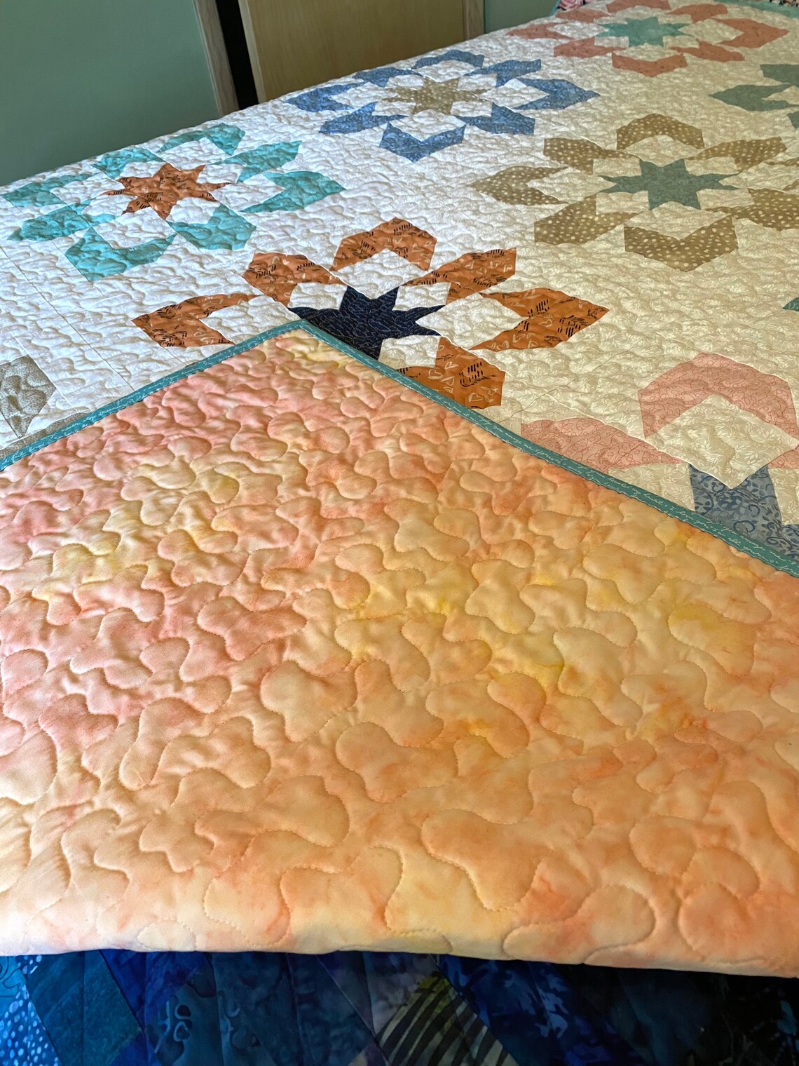 Star within a Star Handmade Full or Lap Quilt Floral Border | Etsy