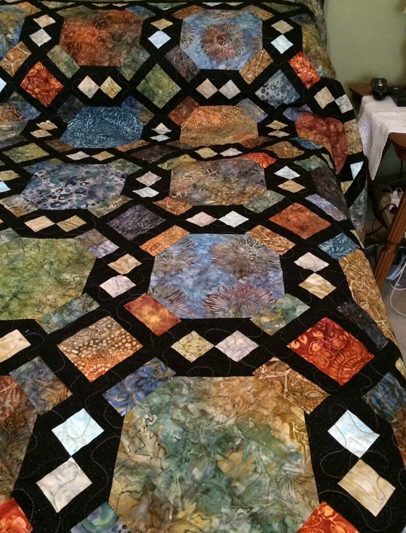 Queen Size Quilt Stained Glass Diamond Pattern Jewel Tones - Etsy